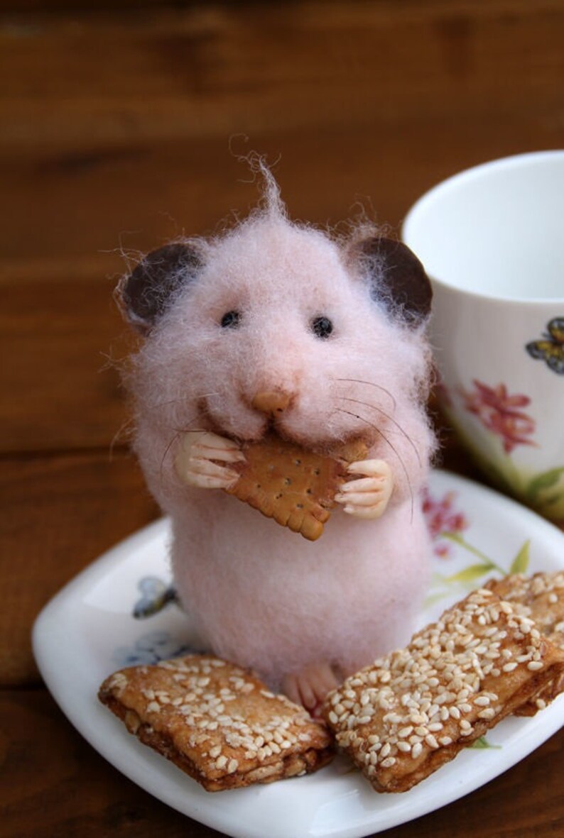 Needle Felt Realistic Hamster With Cookie Felted Mouse - Etsy