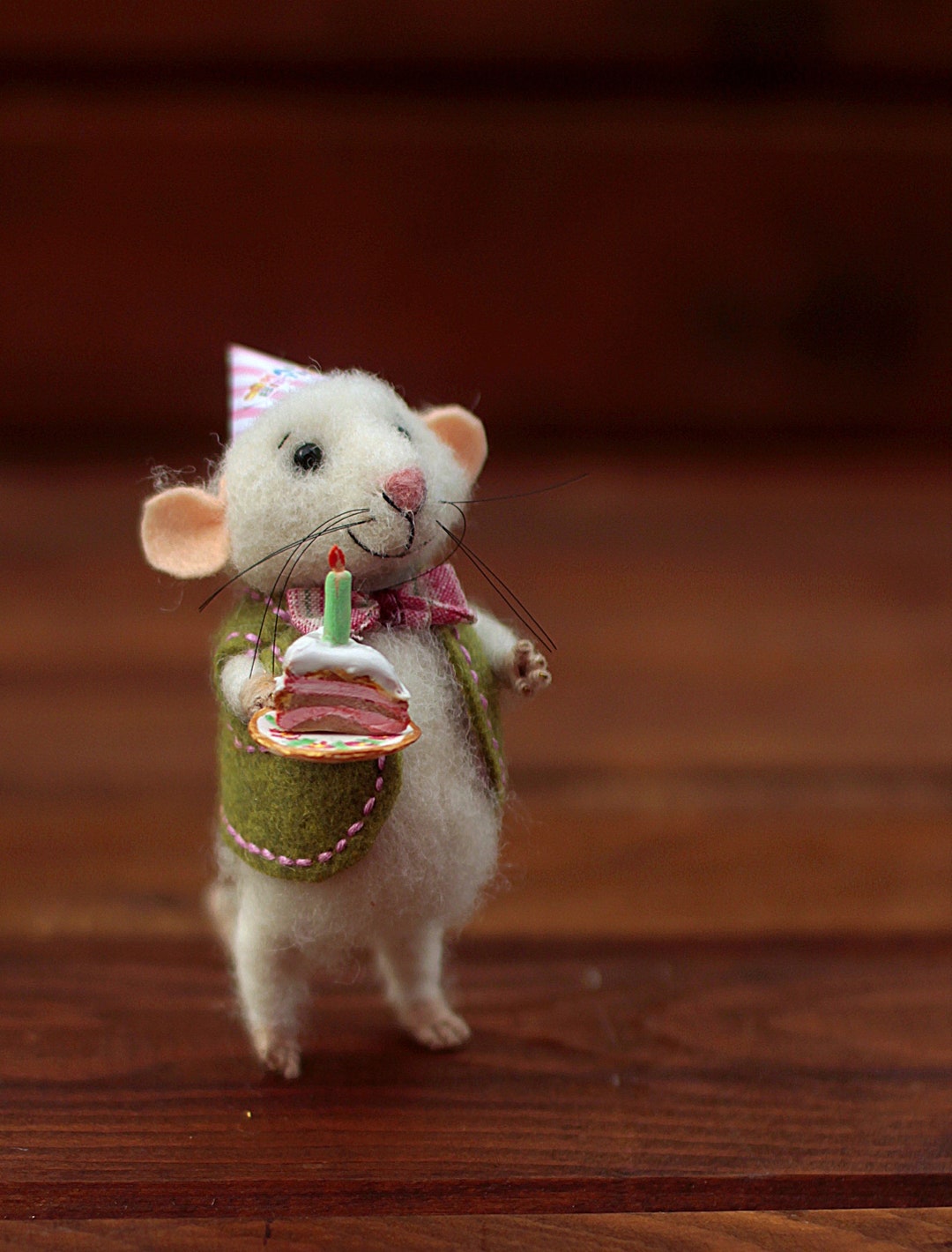 Needle Felt Birthday Mouse With Birthday Cake, Happy Birthday Gift ...