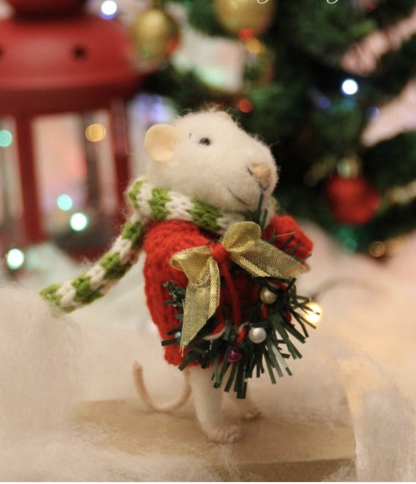 Тeedle Felted Christmas Mouse in Sweater With Christmas - Etsy
