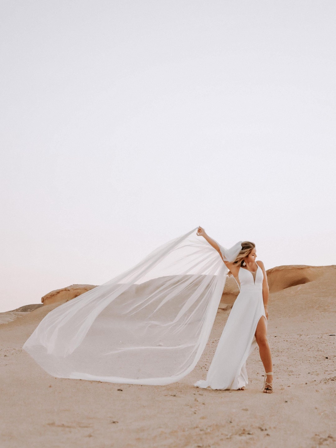 Modern Flowy Wedding Dress | Deep V Neck Beach Gown | Open Back ...