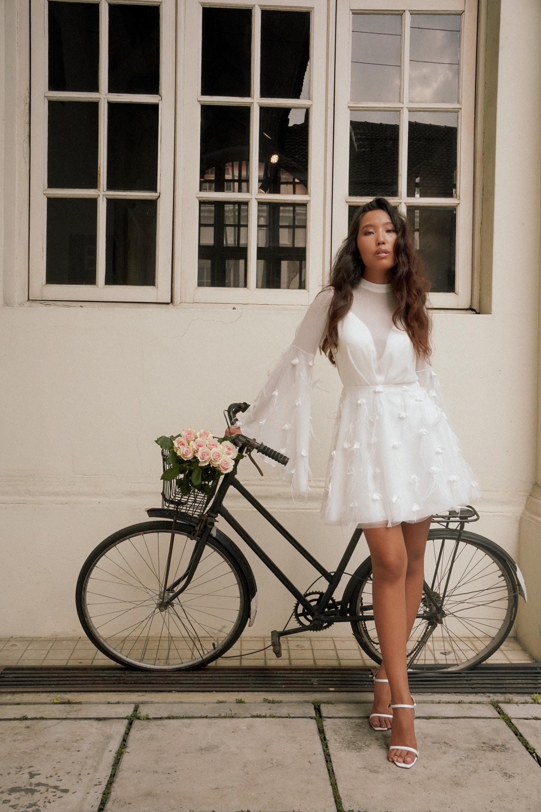 Romantic Lace Wedding Dress | Short Bridal Gown | 3d Floral Sleeves ...