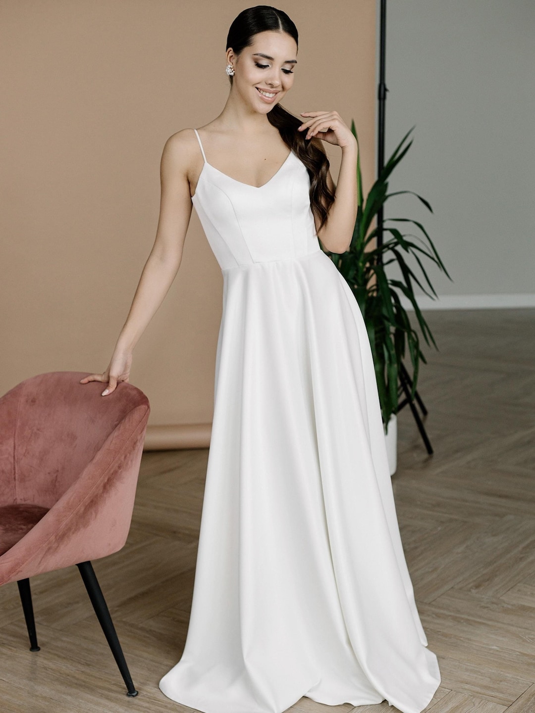 Satin Wedding Dress Simple Design | A-line Bridal Gown Elegant Style ...