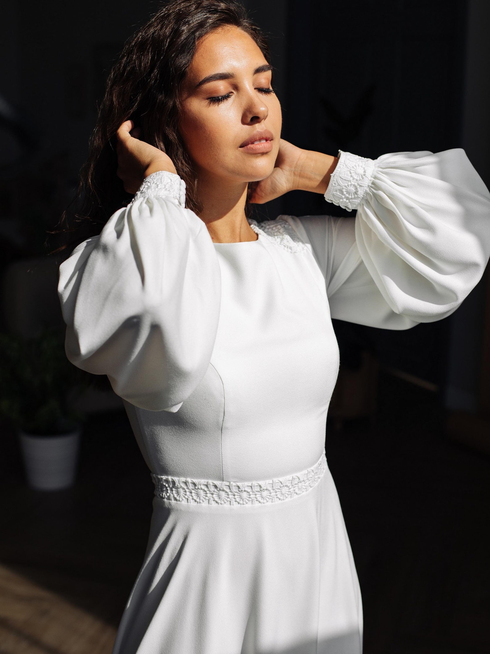 Modest Boho Wedding Dress, Elegant A-line Gown With Puff Sleeves ...