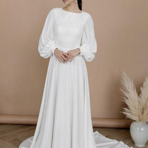 Modest Boho Wedding Dress, Elegant A-line Gown With Puff Sleeves ...