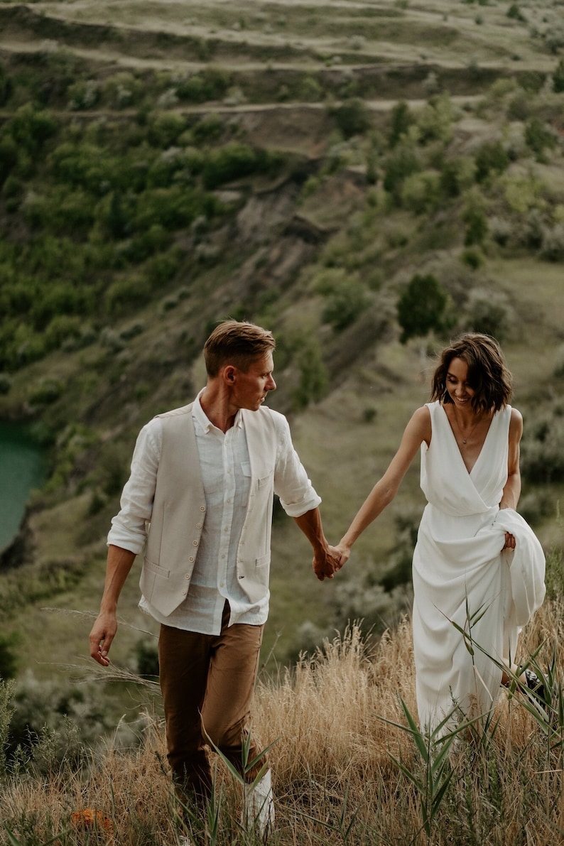 Boho Beach Wedding Dress Wrap Crepe Wedding Dress Open Back - Etsy