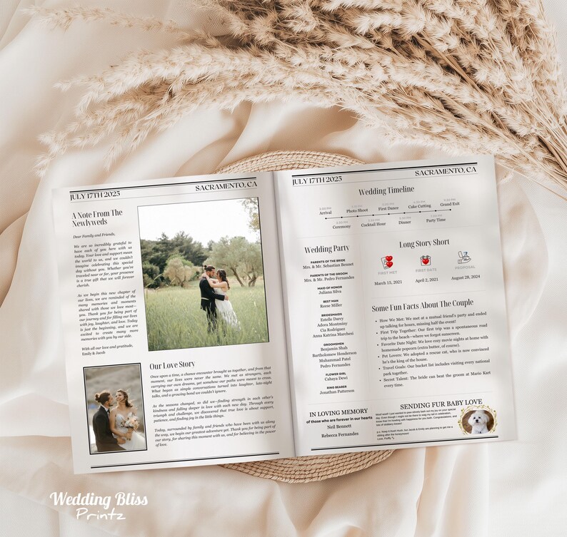 Wedding Newspaper Program Template With Photo - Etsy