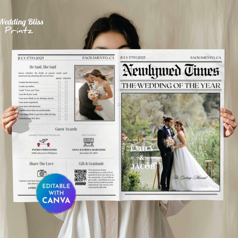 Wedding Newspaper Program Template With Photo - Etsy