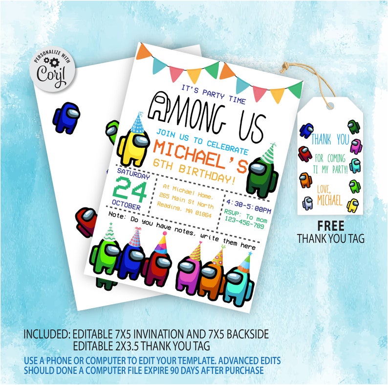 Invitación de cumpleaños de Among Us Invitación de Among Us - Etsy México