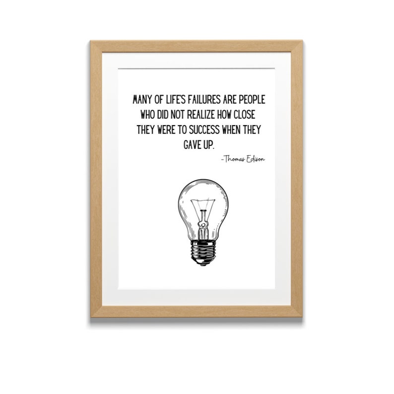Thomas Edison Quote With Lightbulb Inspirational Quote - Etsy