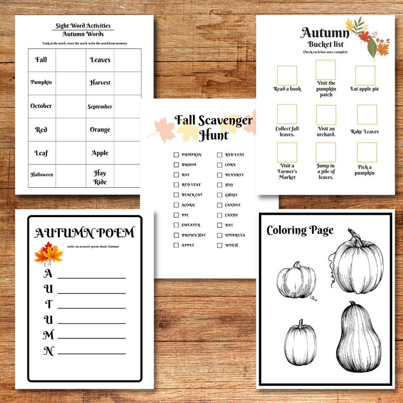 Autumn Fall Study Activity Printable Homeschool Worksheets Nature ...