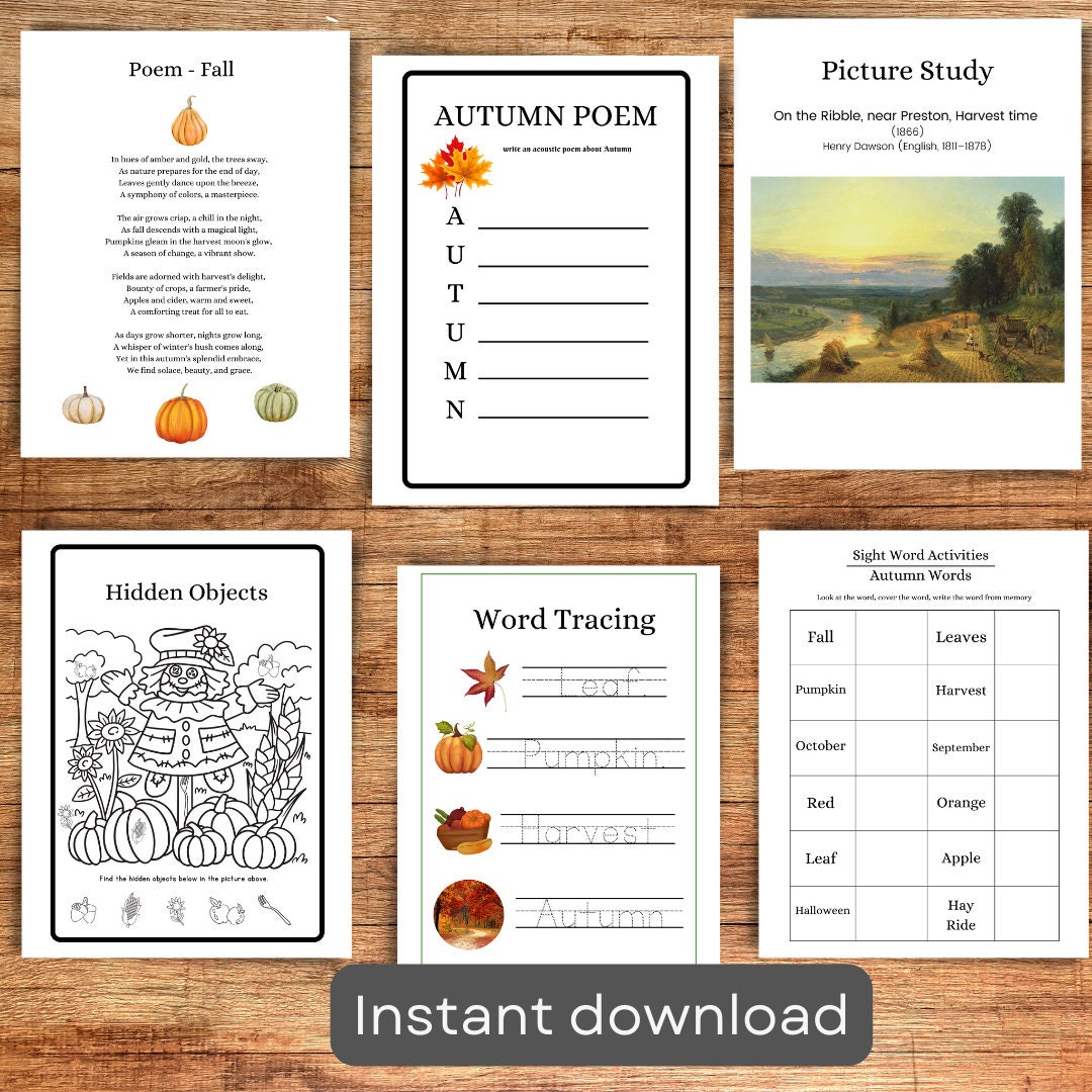 Autumn Fall Study Activity Printable Homeschool Worksheets Nature ...