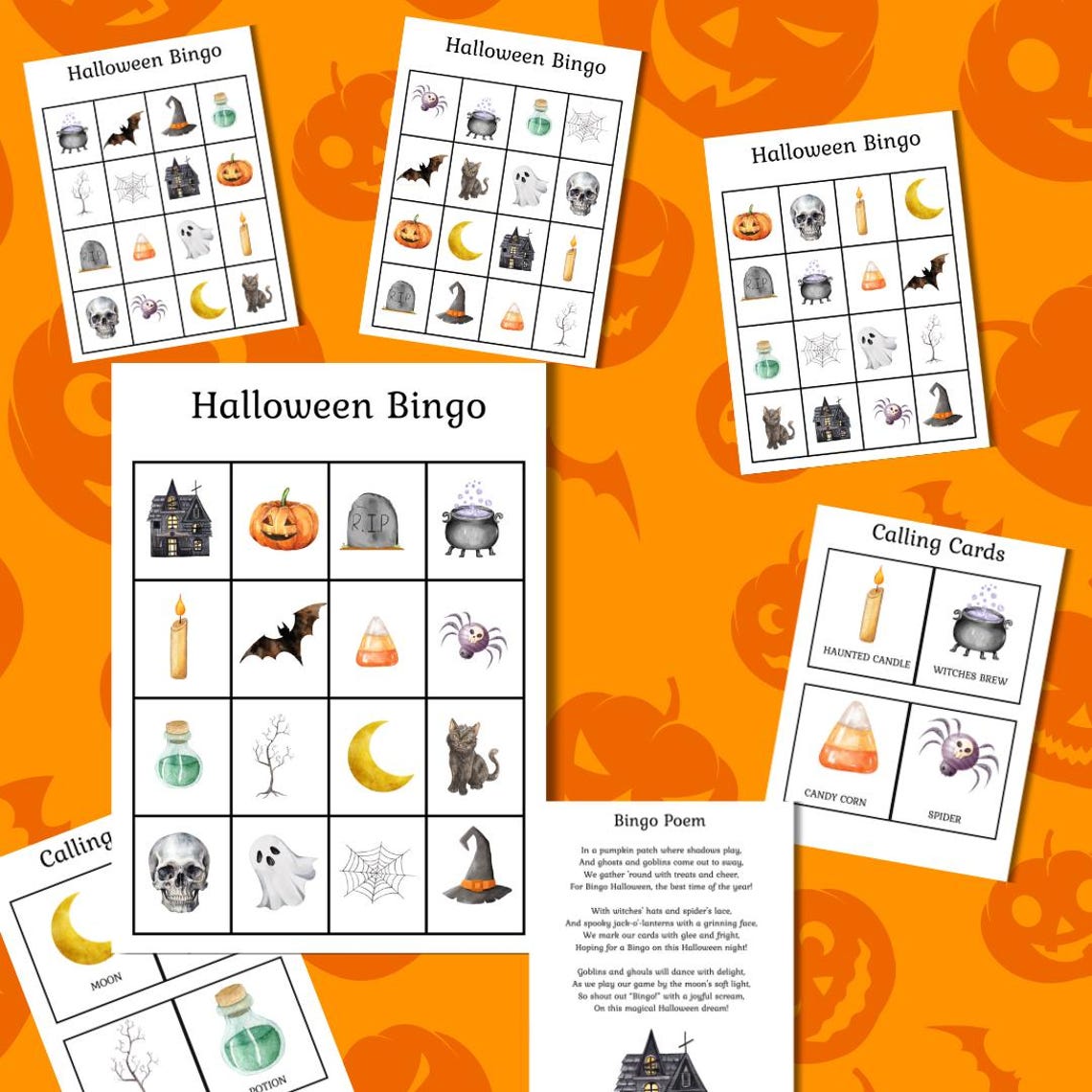Halloween Bingo Cards Picture Bingo Classroom Activity Fall Game ...