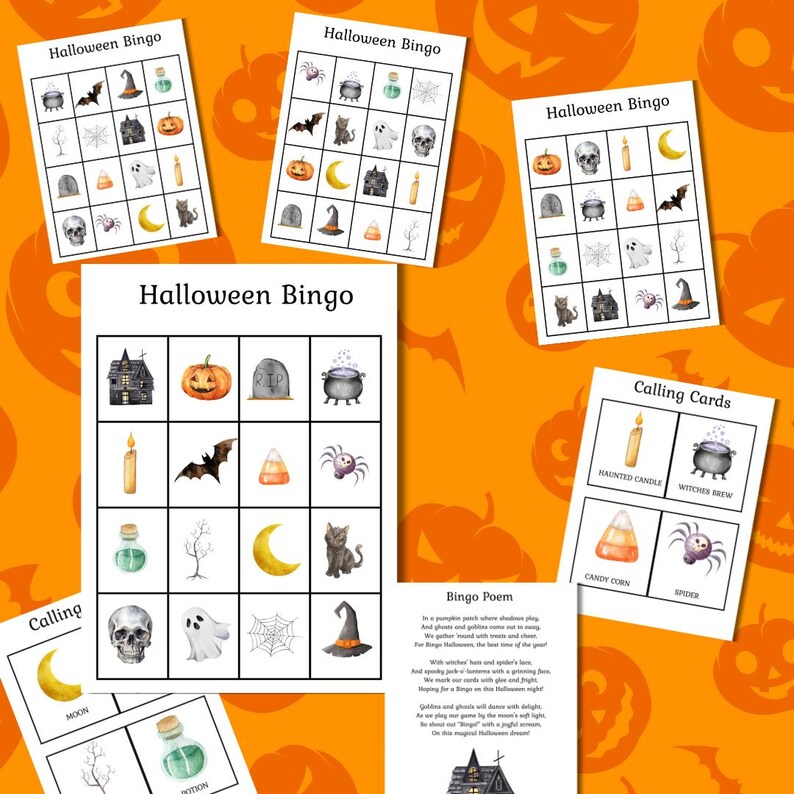 Halloween Bingo Cards Picture Bingo Classroom Activity Fall Game ...