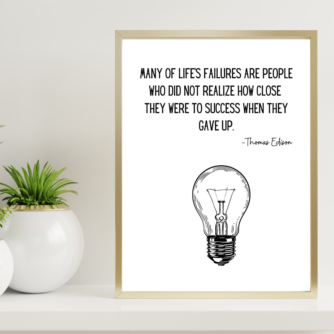 Thomas Edison Quote With Lightbulb Inspirational Quote - Etsy