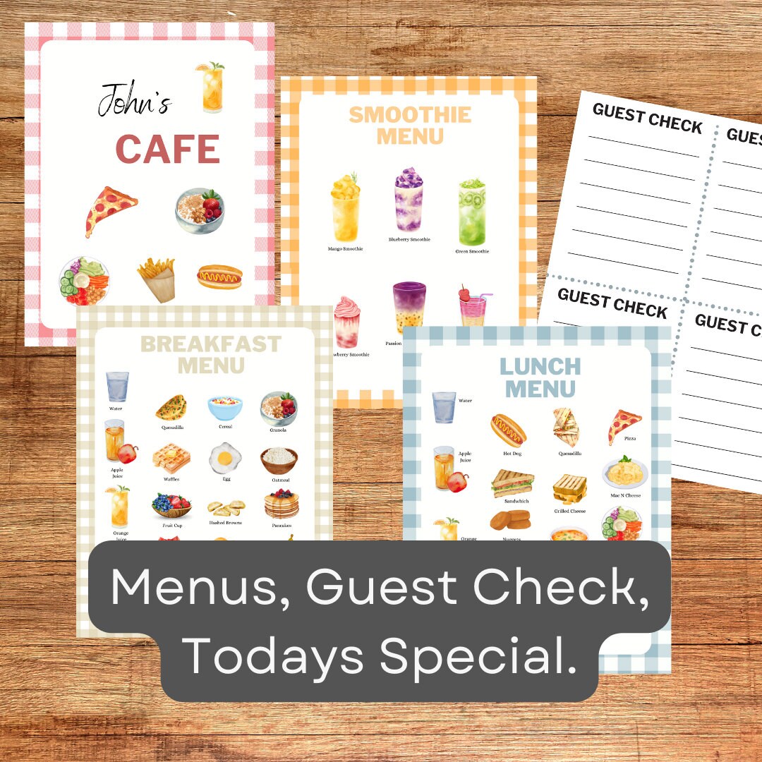 Dramatic Play Menu Guest Check Toys Cafe Lunch Breakfast Smoothie Menus ...