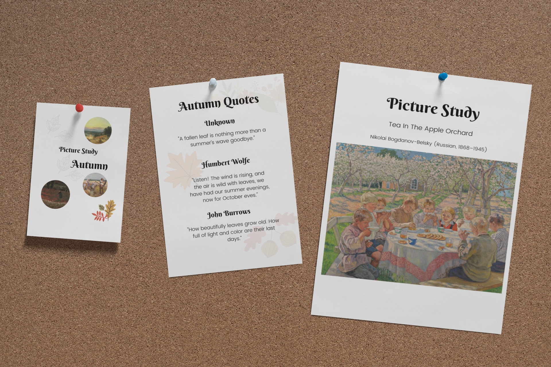 Picture Study Printable Art Morning Basket Learn Seasons Charlotte ...