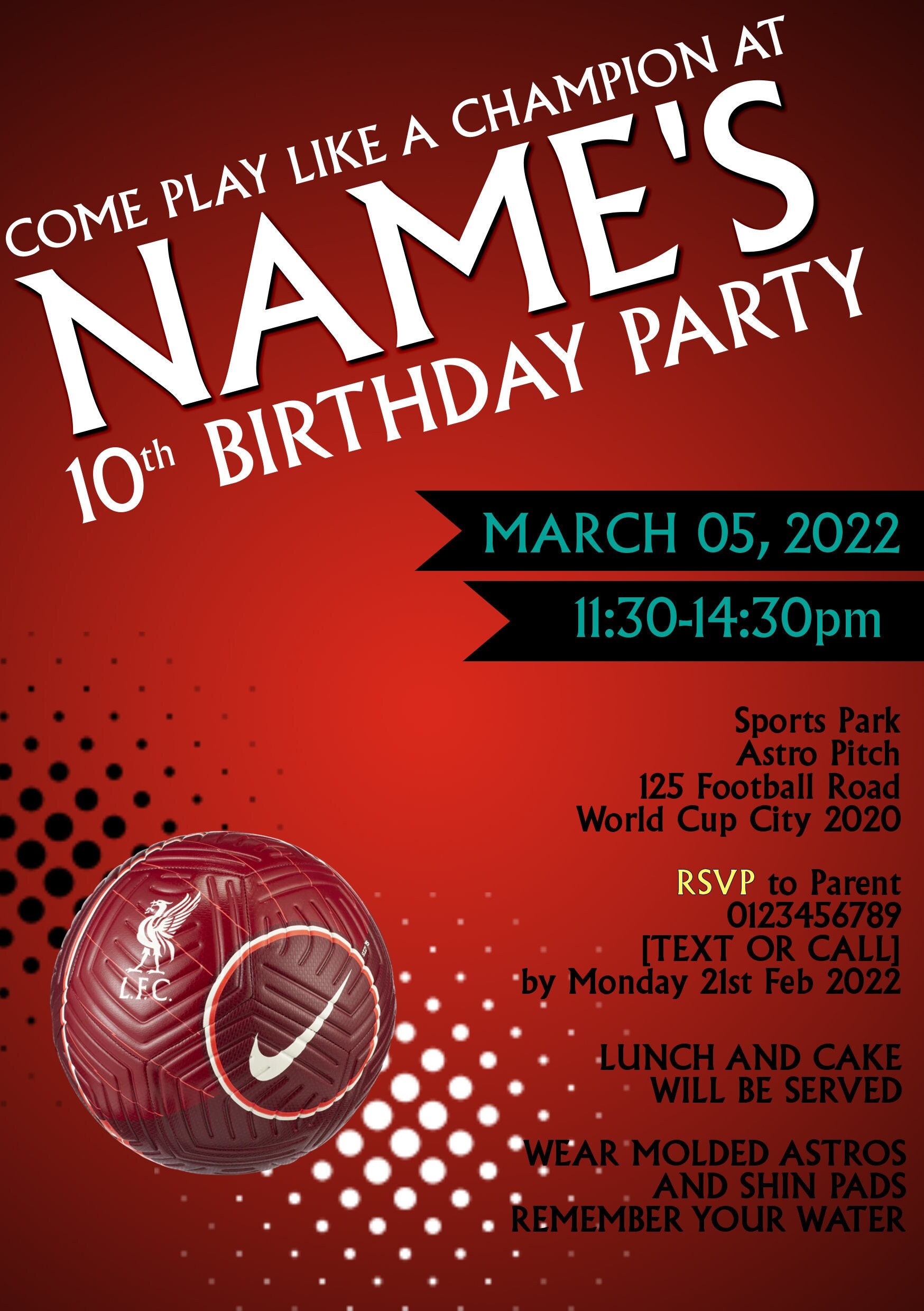 LIVERPOOL FC | Digital and Printable Football Birthday Invites - Etsy