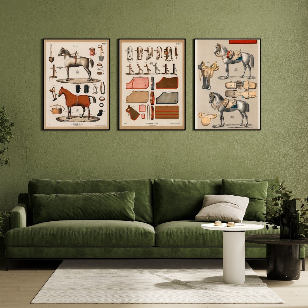 Set of 1, 2 or 3 Vintage Horse Prints, Vintage Animal Prints, Safari ...
