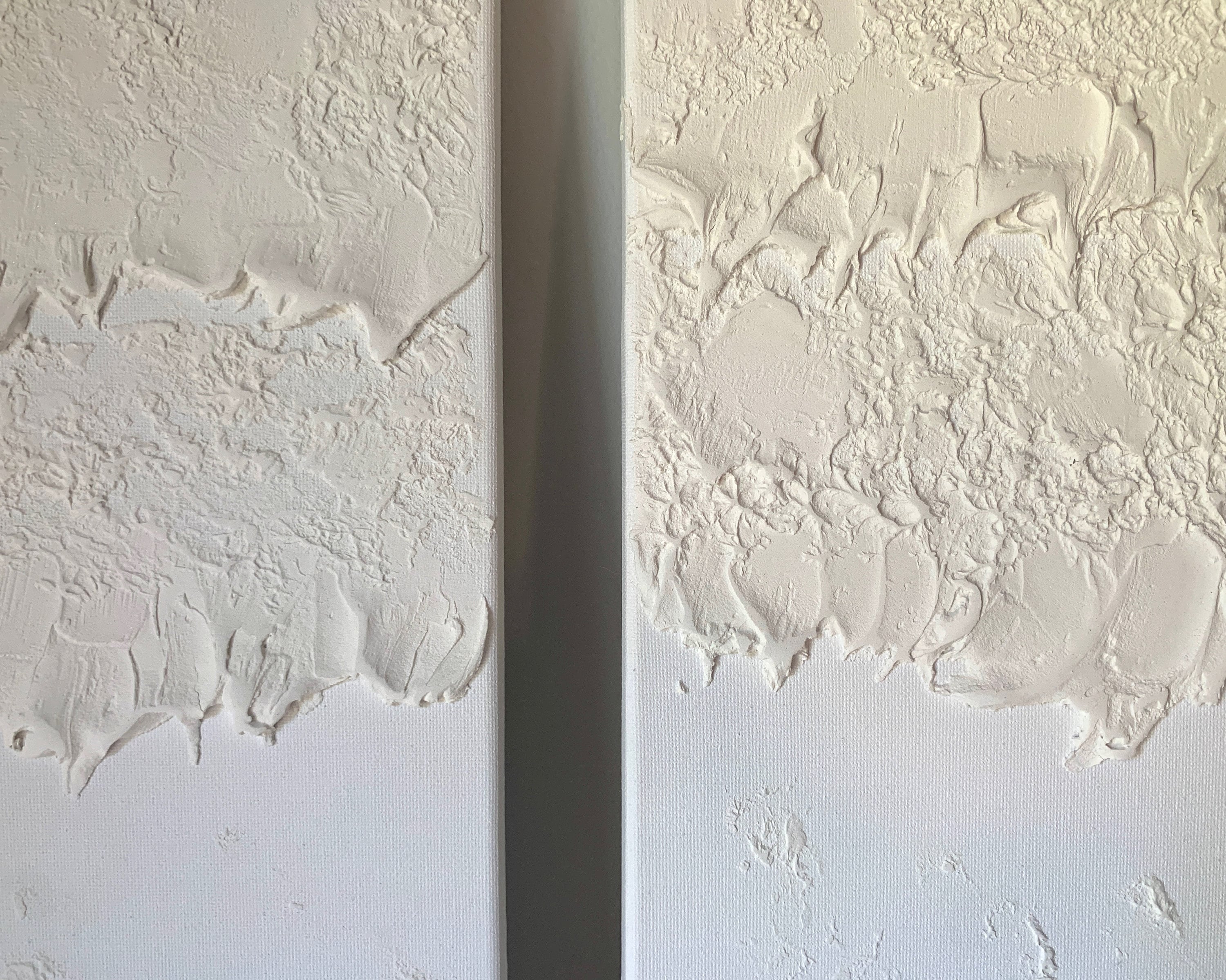 Wave Plaster Wall Art, Set of 2, Textured Canvas, White Painting ...