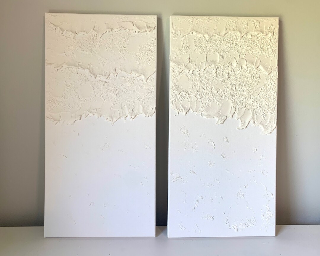 Wave Plaster Wall Art, Set of 2, Textured Canvas, White Painting ...