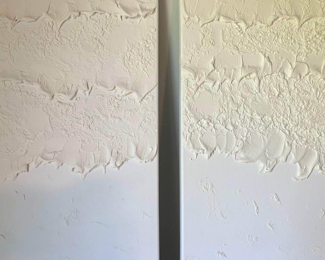 Wave Plaster Wall Art, Set of 2, Textured Canvas, White Painting ...