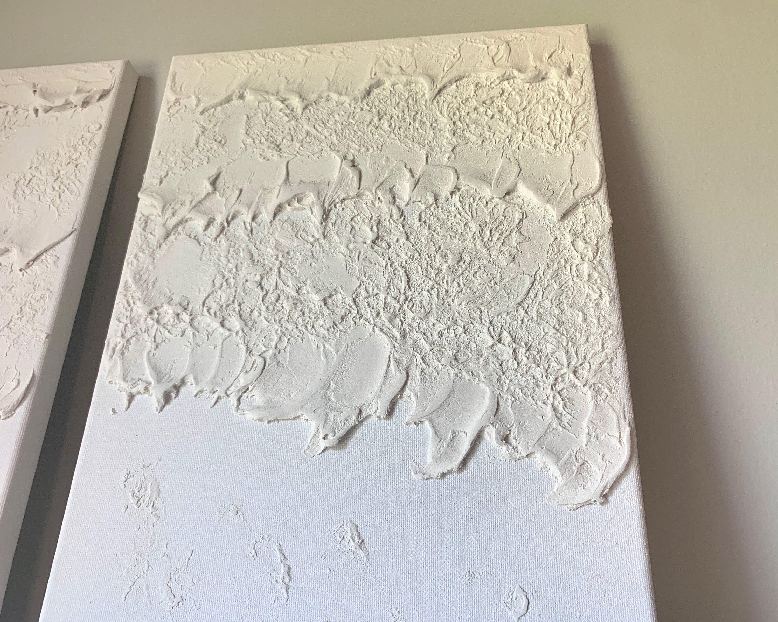 Wave Plaster Wall Art, Set of 2, Textured Canvas, White Painting ...
