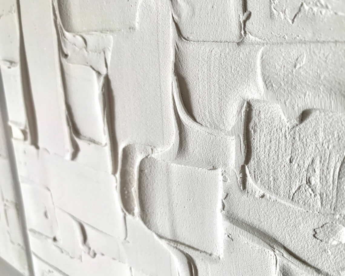 Plaster Wall Art Set of 2 Textured Canvas White Painting - Etsy