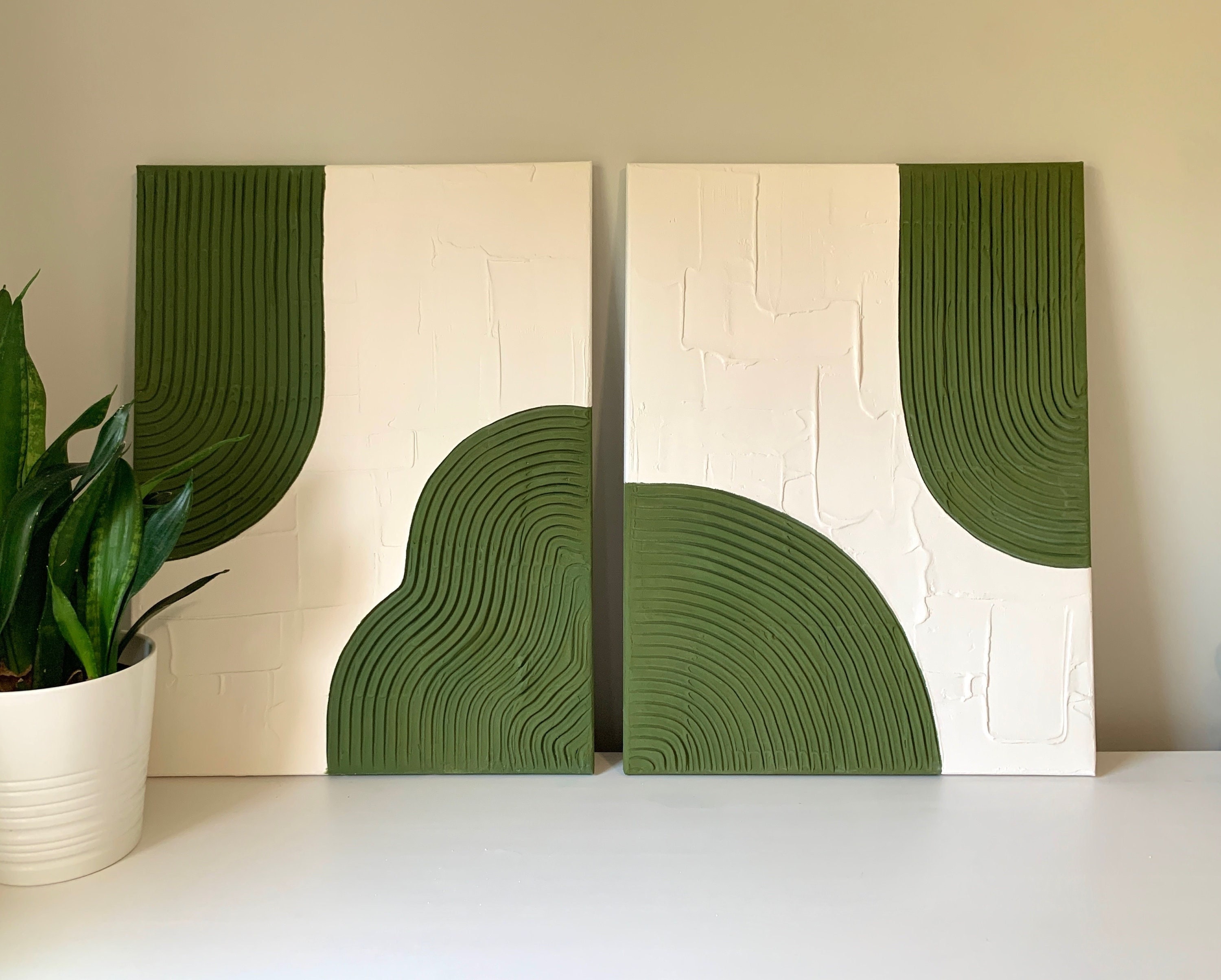 Plaster Wall Art, Set of 2, Textured Canvas, White Painting, Painted ...