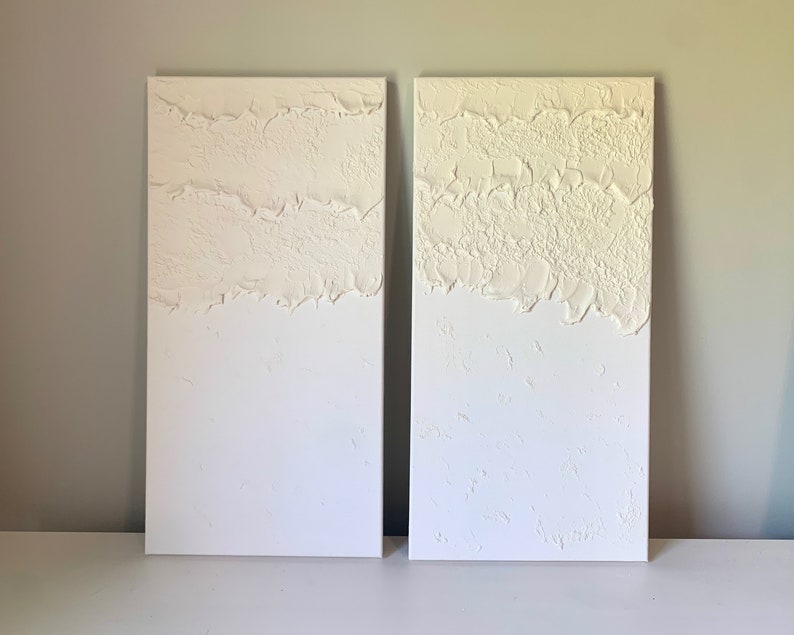 Wave Plaster Wall Art, Set of 2, Textured Canvas, White Painting ...
