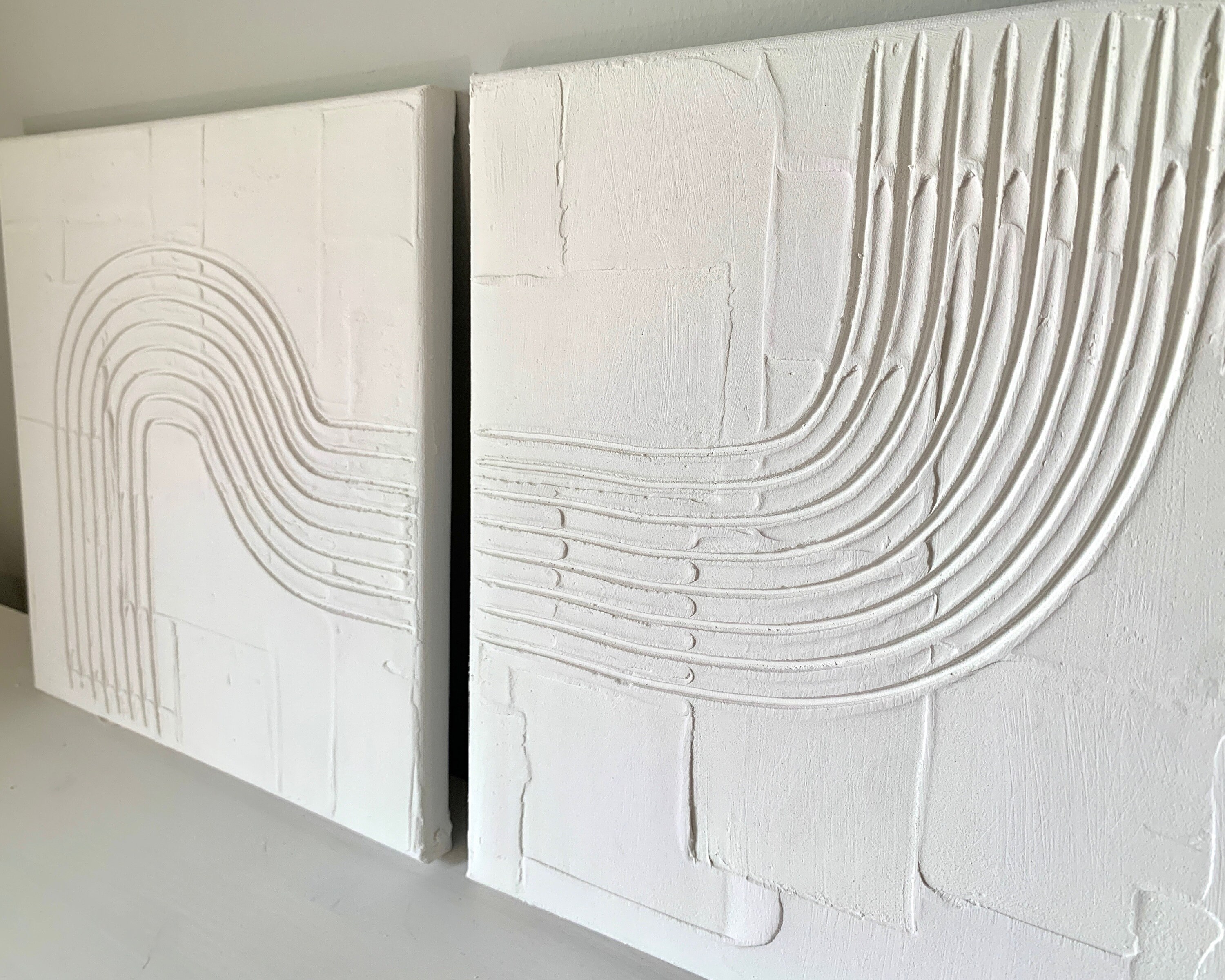 Plaster Wall Art Set of 2 Textured Canvas White Painting - Etsy