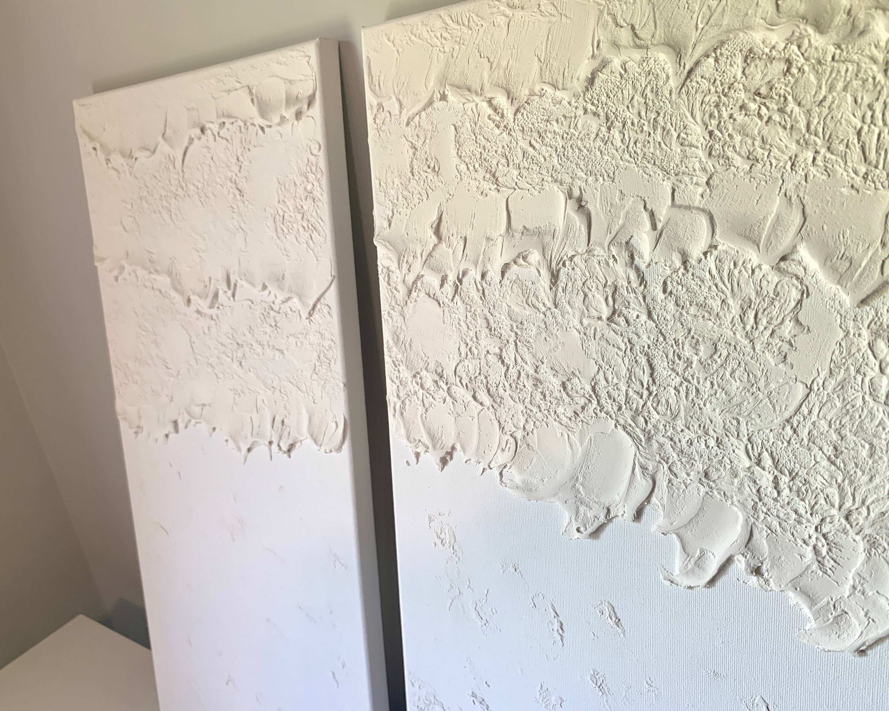 Wave Plaster Wall Art, Set of 2, Textured Canvas, White Painting ...