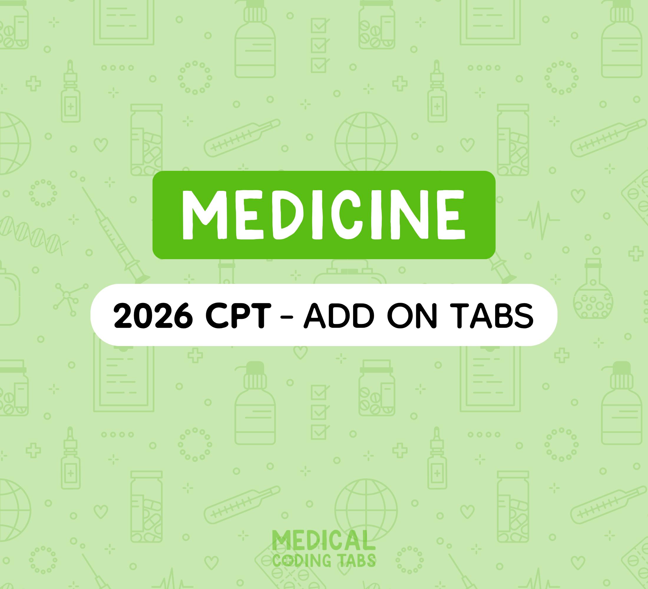 2026 CPT - Add on Tabs: MEDICINE | Medical Coding Tabs - Etsy