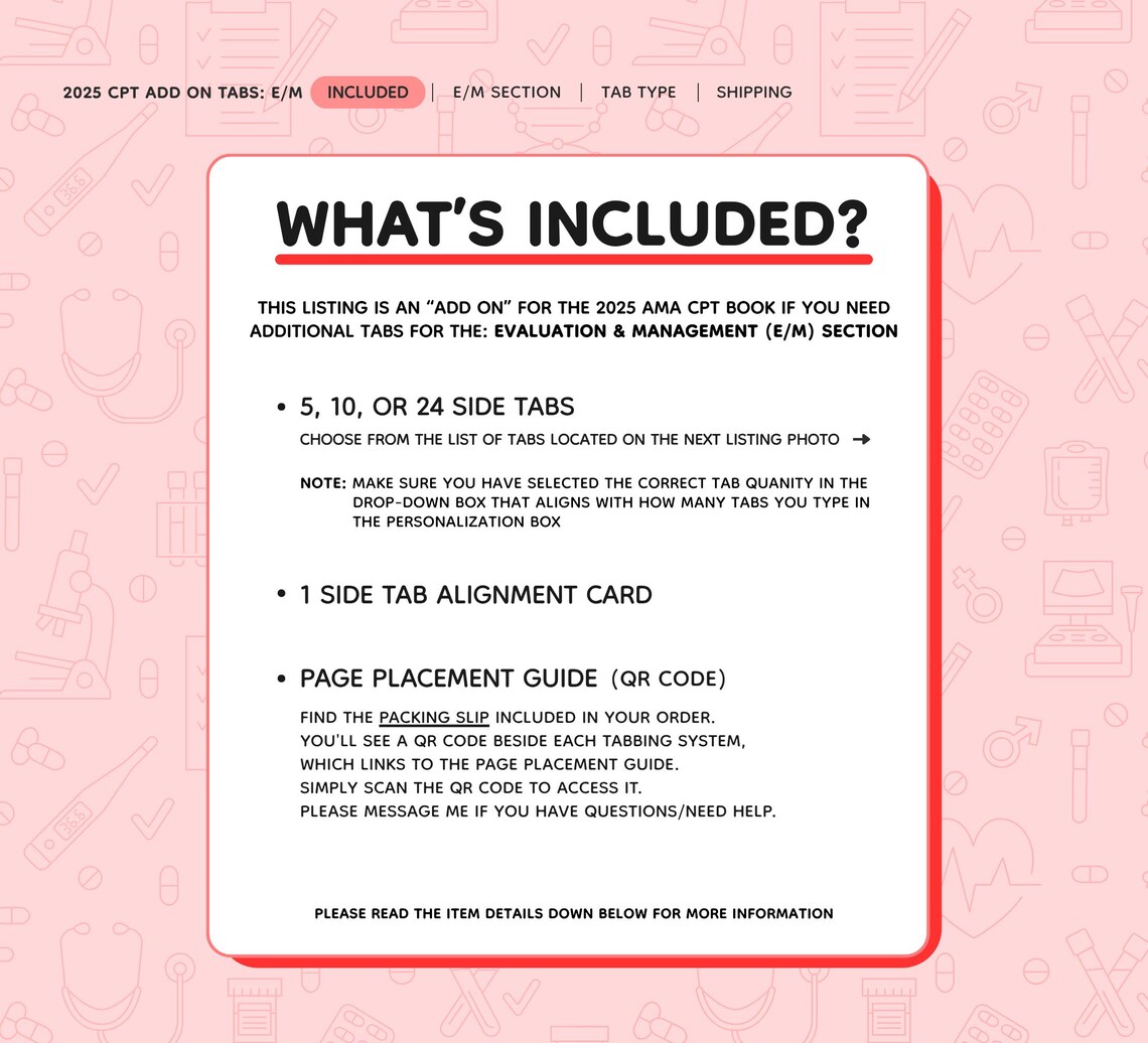 2025 CPT - Add on Tabs: E/M | Medical Coding Tabs - Etsy