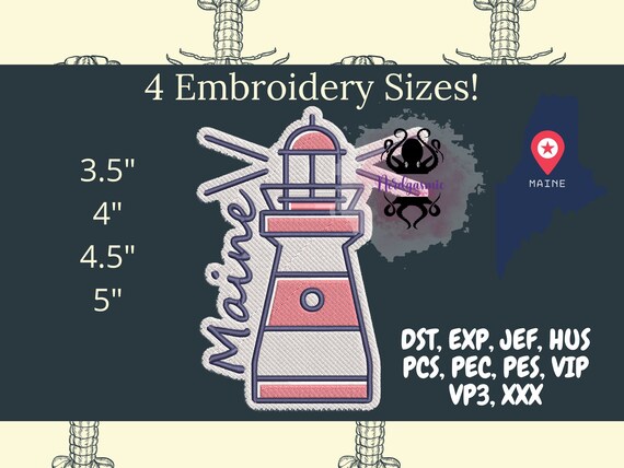 Maine Lighthouse Machine Embroidery Embroidery Patch Maine - Etsy