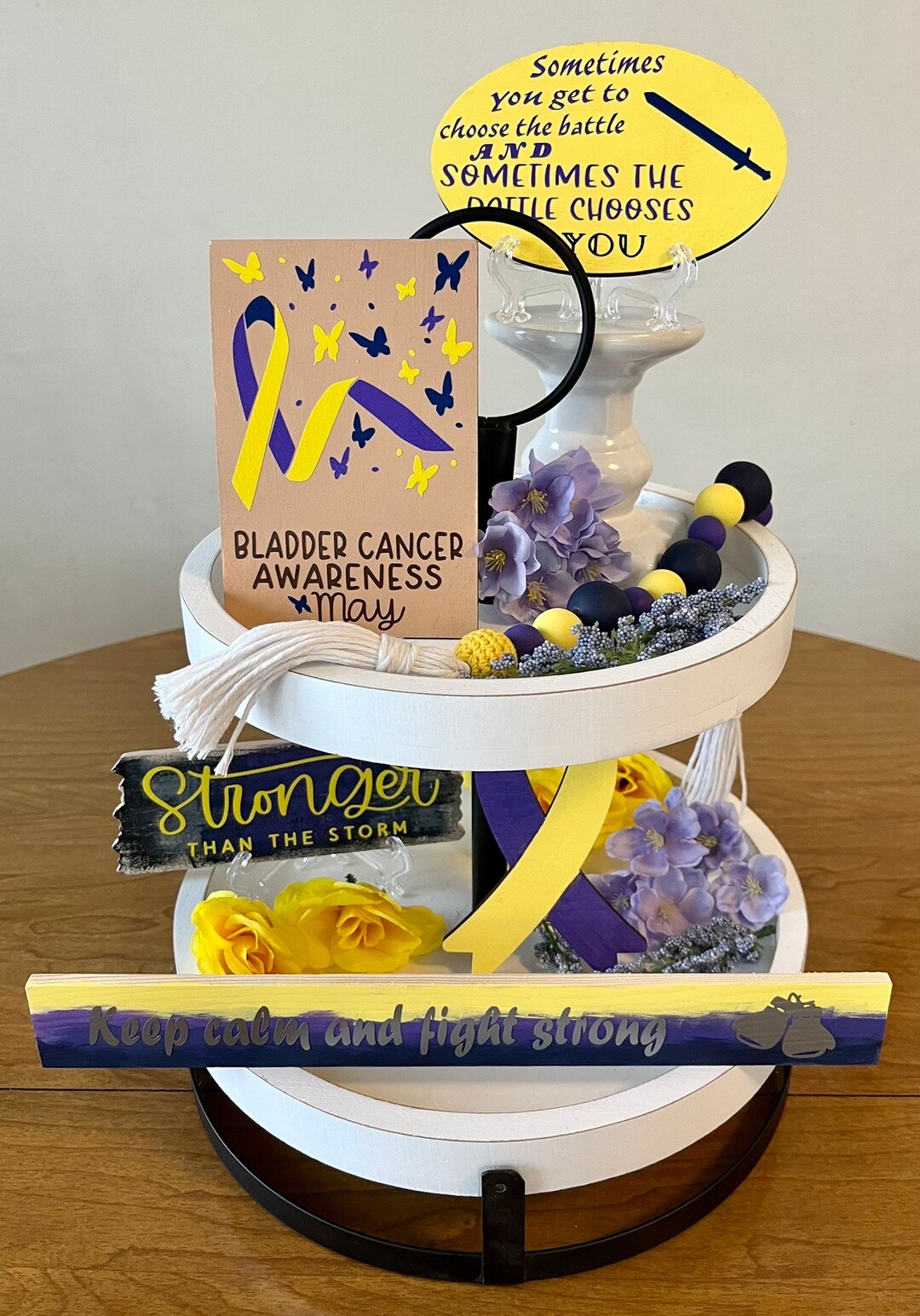 Bladder Cancer Tier Tray Wood Decor and Tassel Beads - Etsy