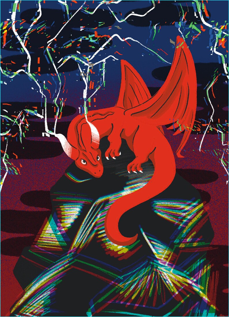 Glitchy Lightning Dragon! | 5x7 Digital Art Print - Etsy