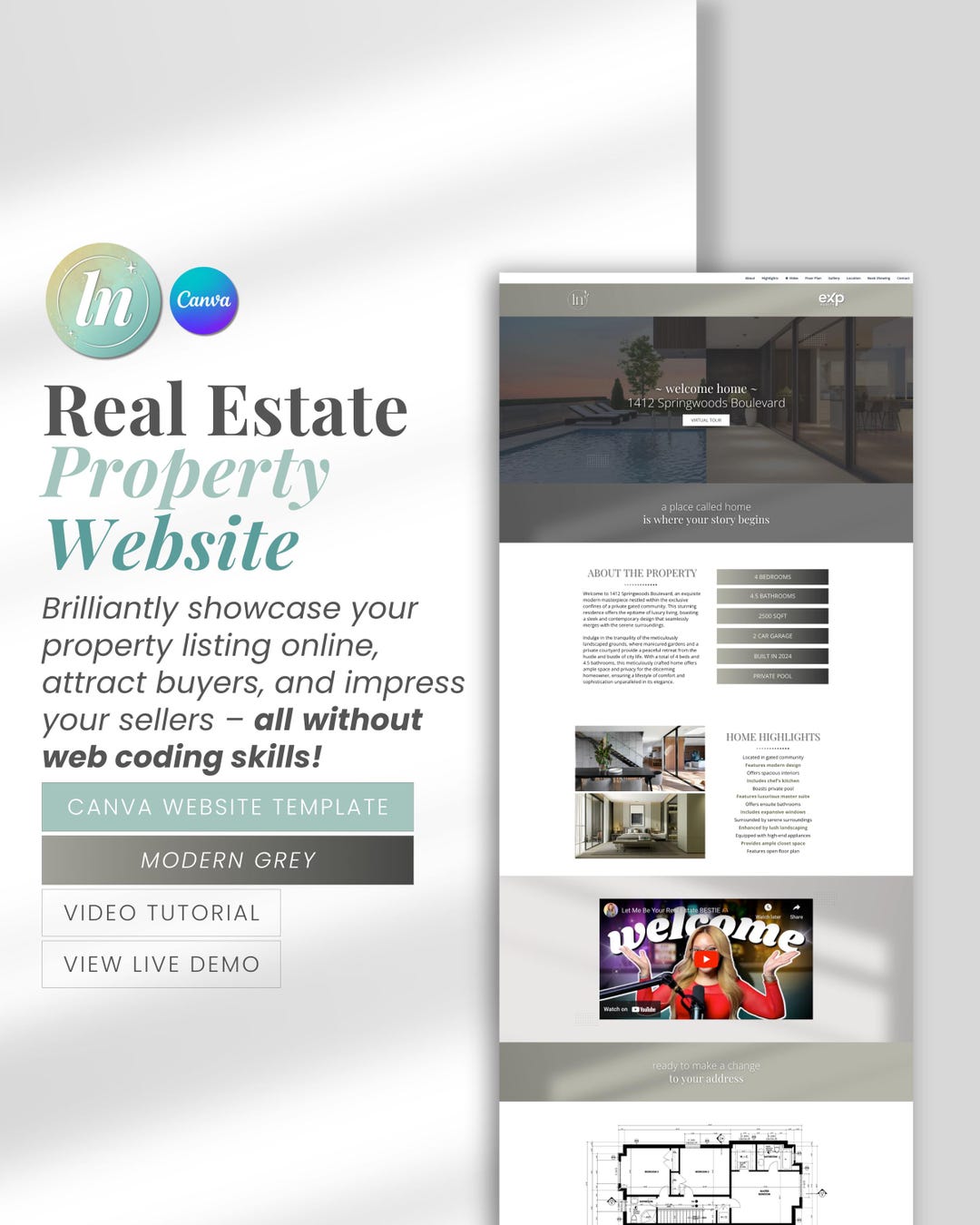Real Estate Property Website Canva Template for Realtors | Showcase ...