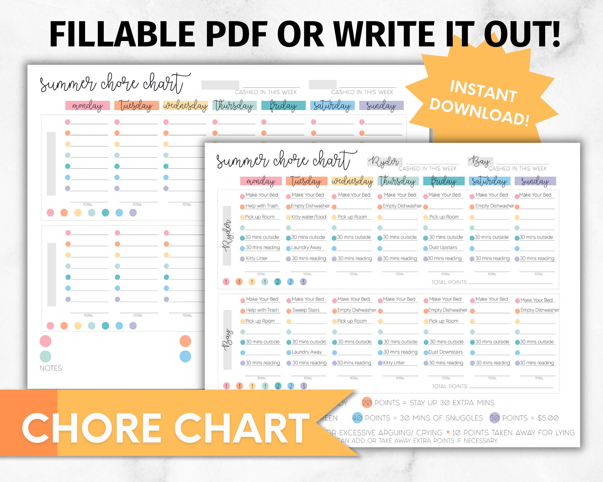 Family Chore Chart, Editable Family Planner Printable, Weekly Family ...