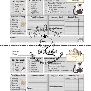 Cat Report Card, Pet Report Card, Cat Sitter Report, Cat Sitter, Cat ...