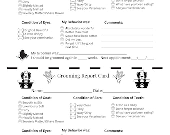 Dog Grooming Report Card, Grooming Report Card, Dog Spa Record ...