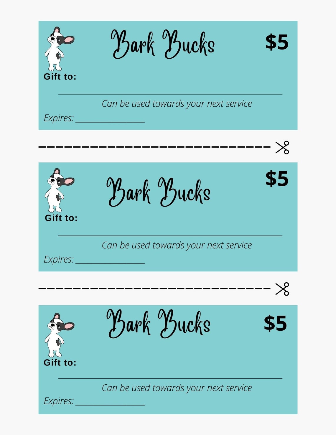 Coupon, Bark Bucks, Digital Download, Digital Print, Pet Sitter Form - Etsy