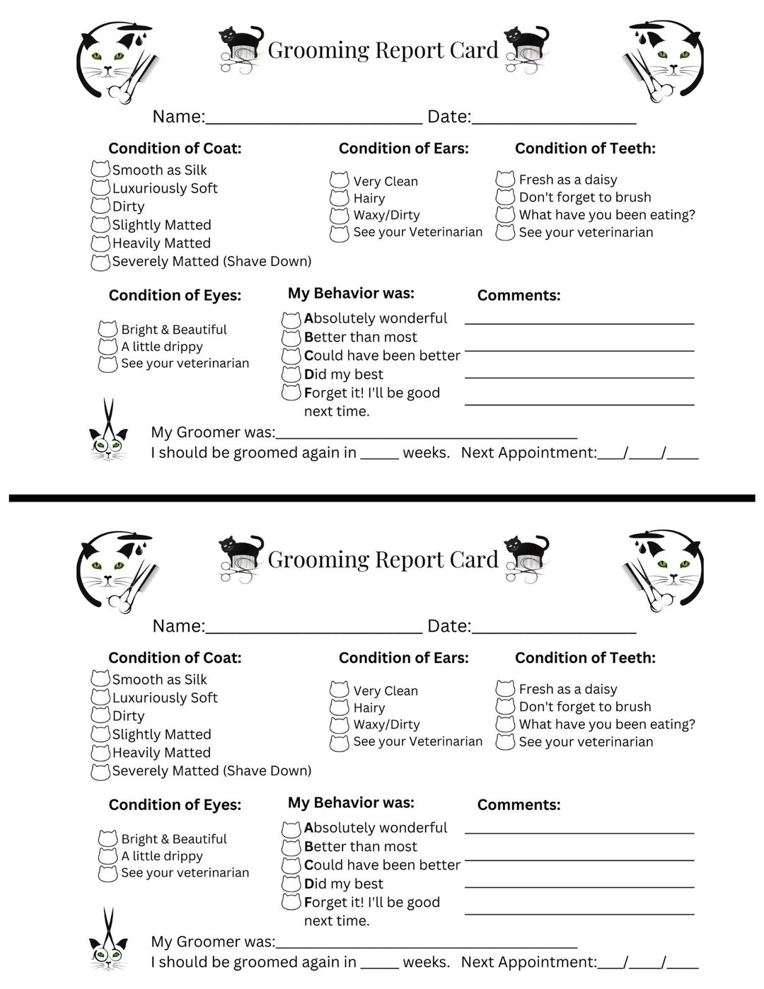Cat Report Card Digital Download Printable - Etsy