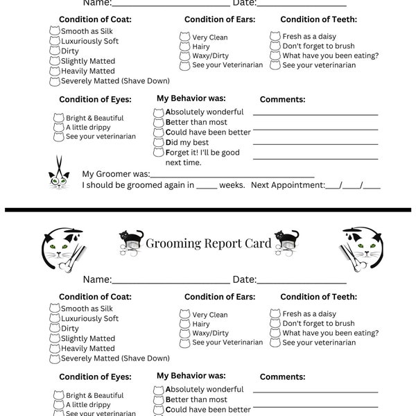 Grooming Report Card - Etsy