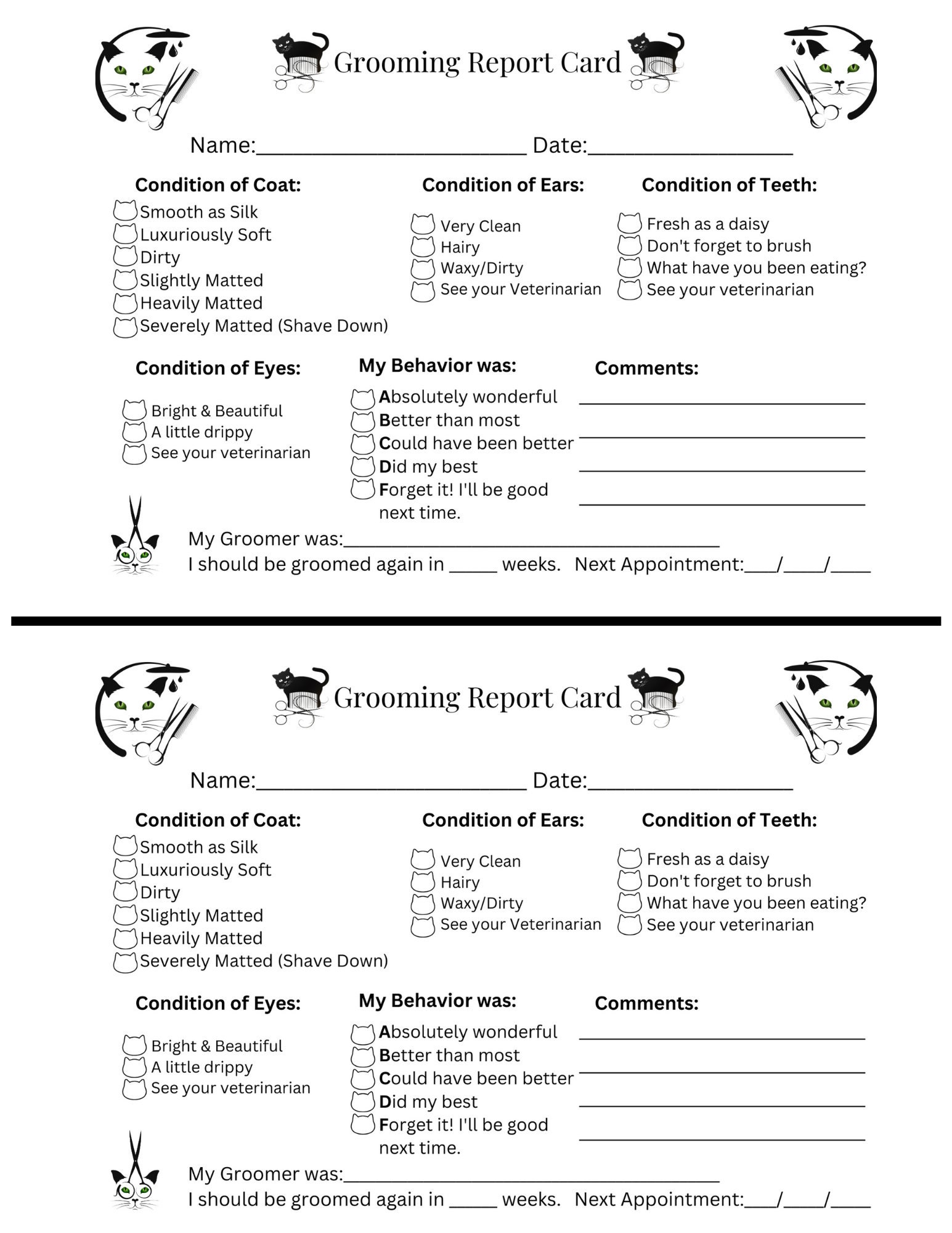 Cat Report Card Digital Download Printable - Etsy