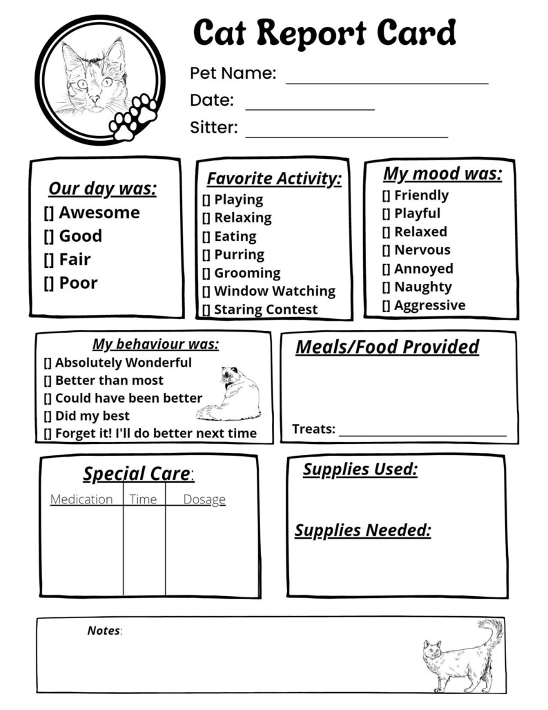 Cat Report Card, Pet Business Form, Pet Sitter Form - Etsy