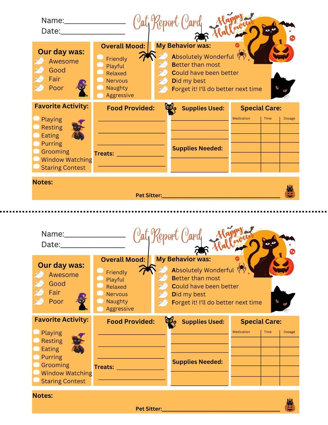 Cat Report Card Halloween, Digital Download, Instant Download - Etsy