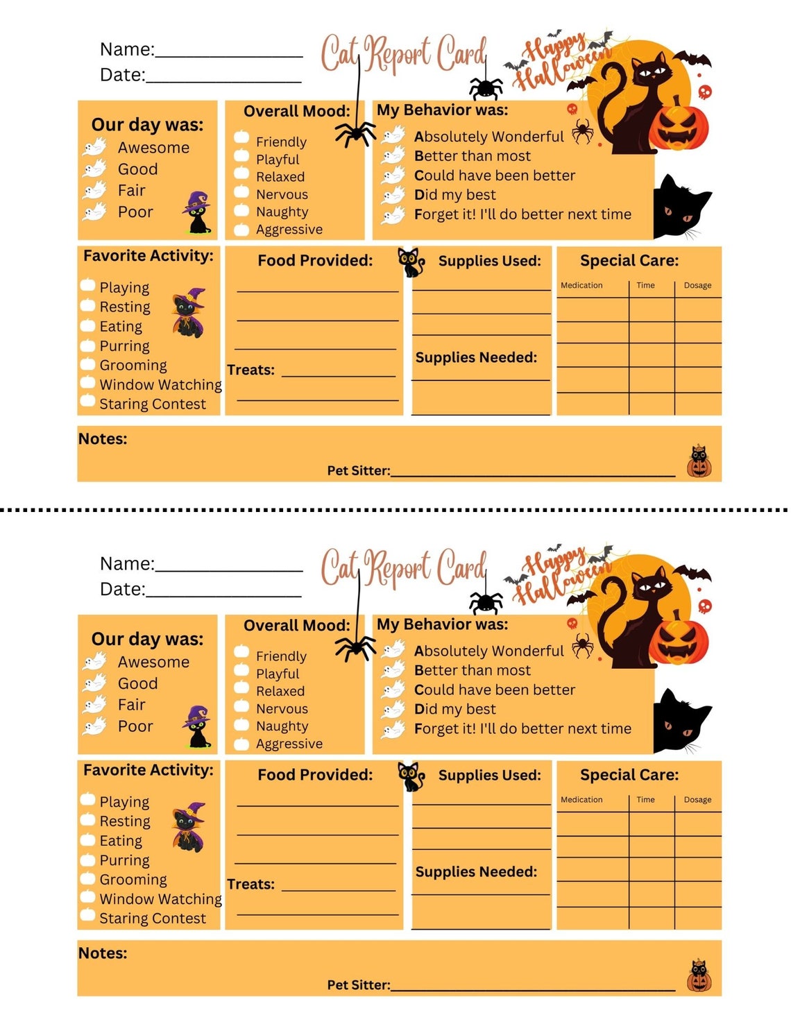 Cat Report Card Halloween, Digital Download, Instant Download - Etsy