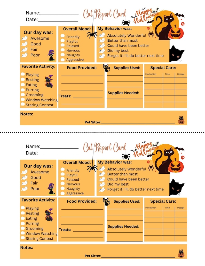 Cat Report Card Halloween, Digital Download, Instant Download - Etsy