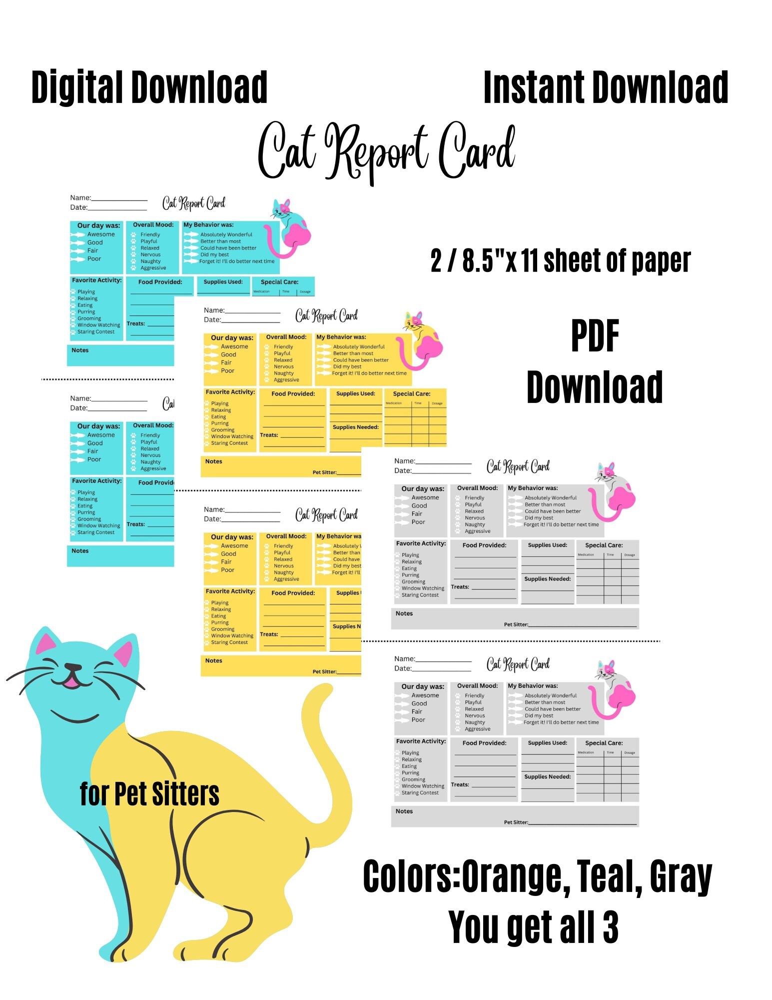 Cat Reort Card Pet Sitter Form Pet Sitter Business Form - Etsy