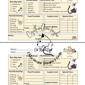 Cat Report Card, Pet Report Card, Cat Sitter Report, Cat Sitter, Cat ...